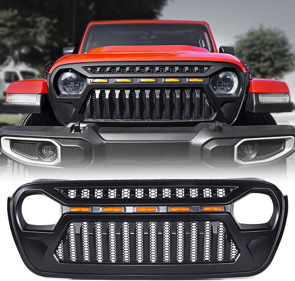 Mesh Grille Front Grill Cover Matte Black with Amber LED Running Light ...